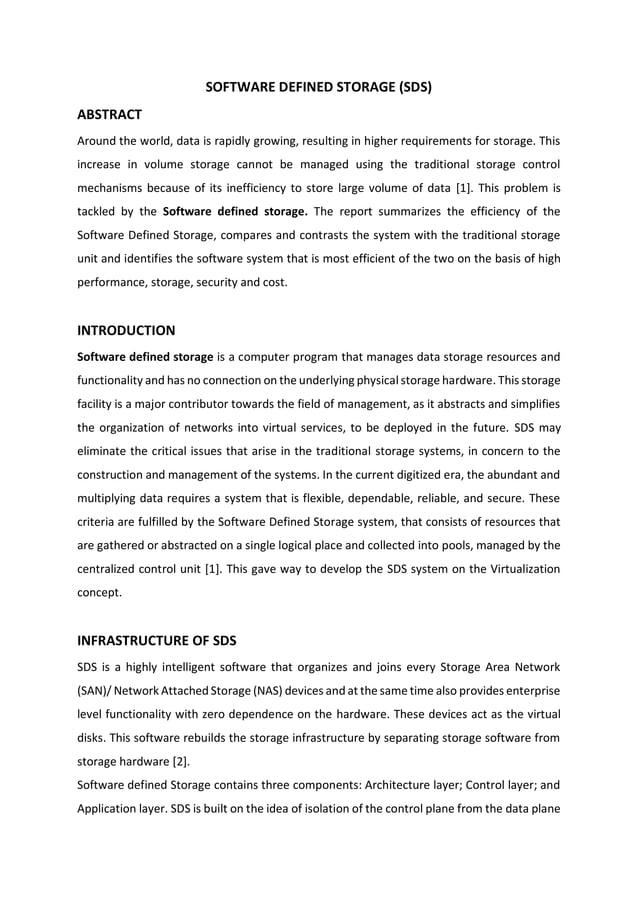Analysis of SOFTWARE DEFINED STORAGE (SDS) | PDF | Operating Systems ...
