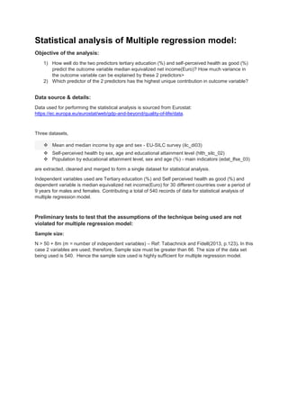 Statistical analysis of Multiple and Logistic Regression | PDF