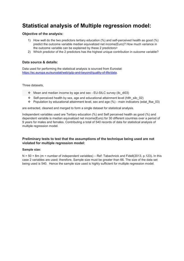Statistical analysis of Multiple and Logistic Regression | PDF