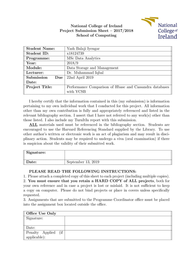 Performance Comparison of HBase and Cassandra | PDF