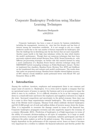 Prediction of Corporate Bankruptcy using Machine Learning Techniques | PDF