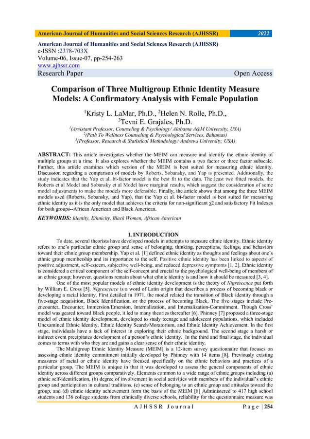 Comparison of Three Multigroup Ethnic Identity Measure Models: A Confirmatory Analysis with ...