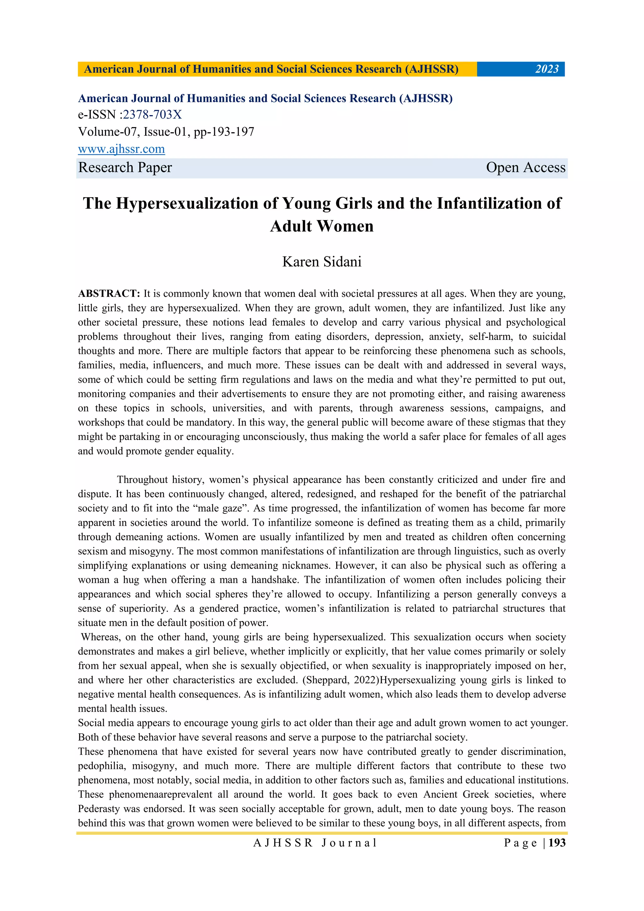 The Hypersexualization of Young Girls and the Infantilization of Adult Women | PDF