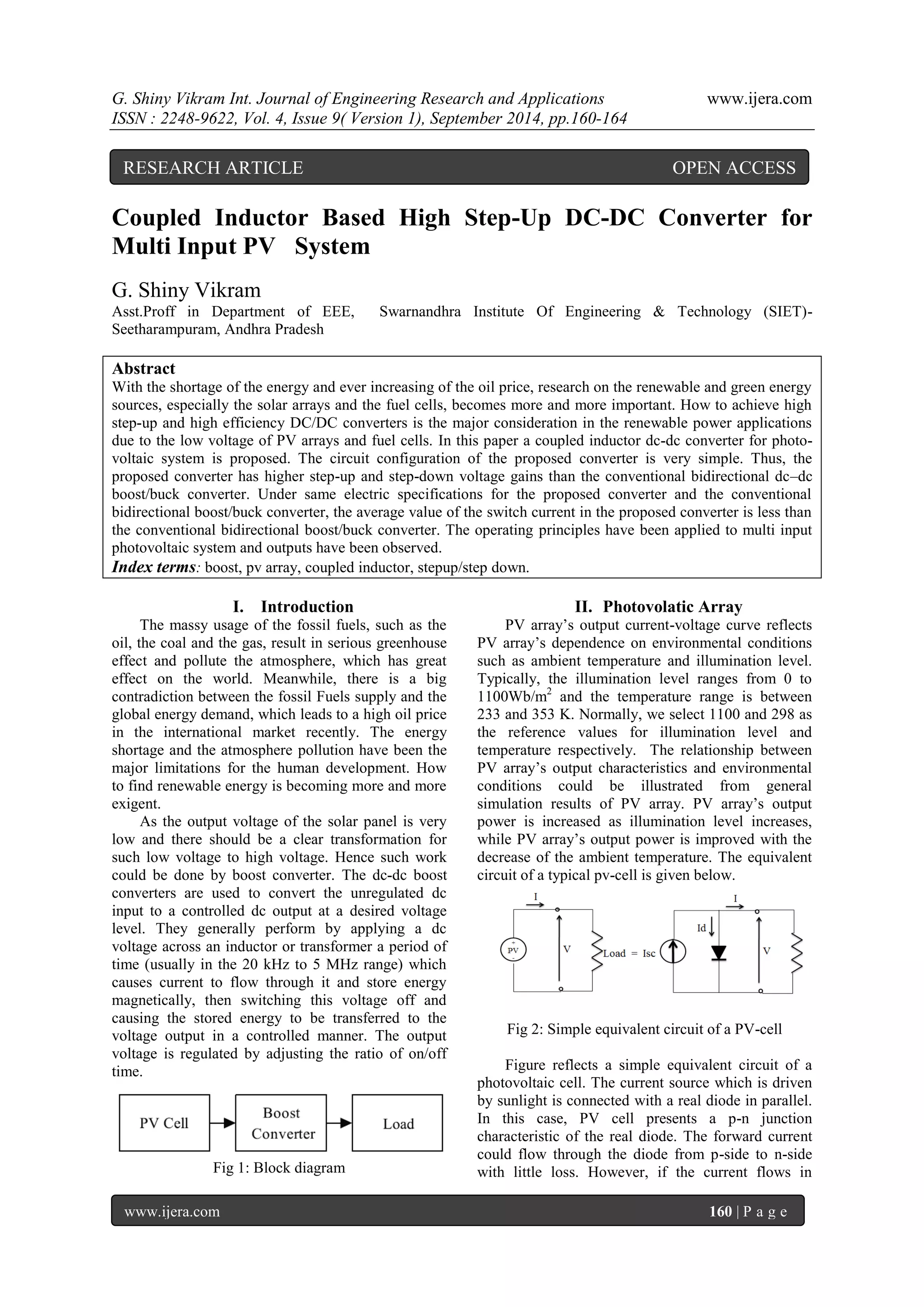 Coupled Inductor Based High Step-Up DC-DC Converter for Multi Input PV System | PDF