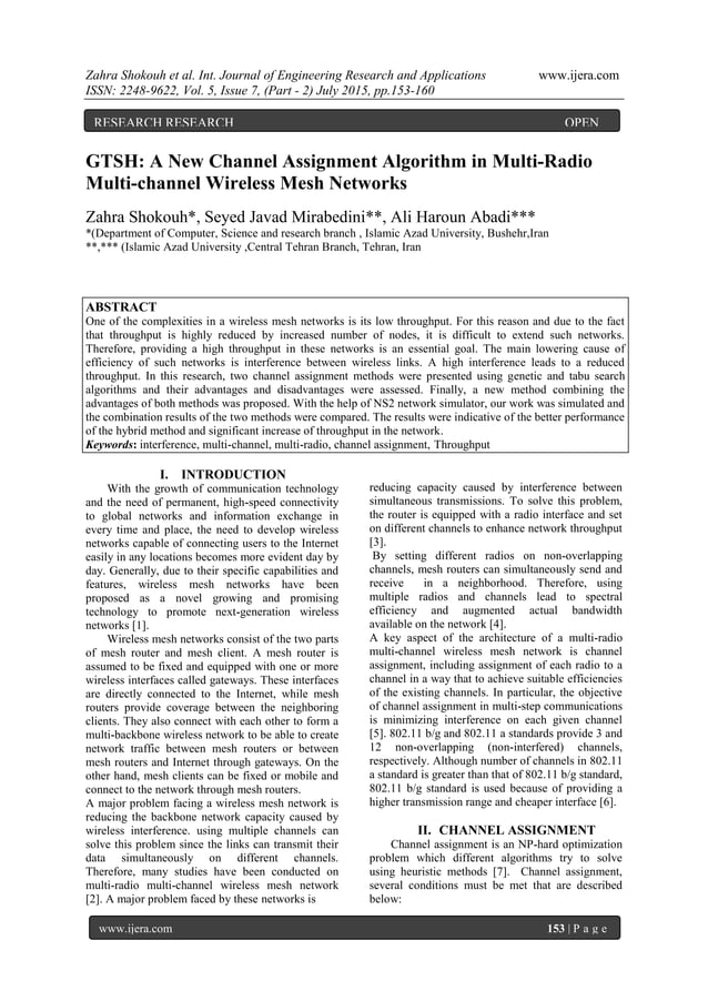 GTSH: A New Channel Assignment Algorithm in Multi-Radio Multi-channel Wireless Mesh Networks | PDF