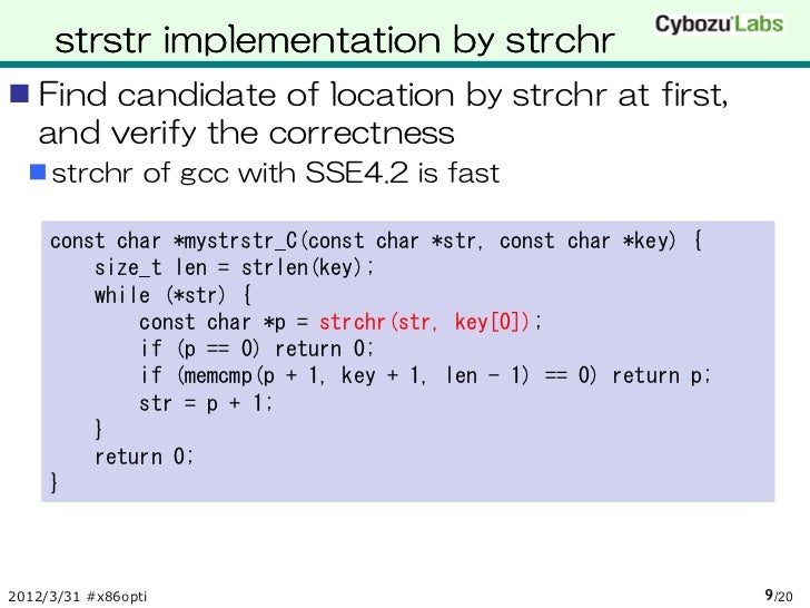 Quick Search algorithm and strstr
