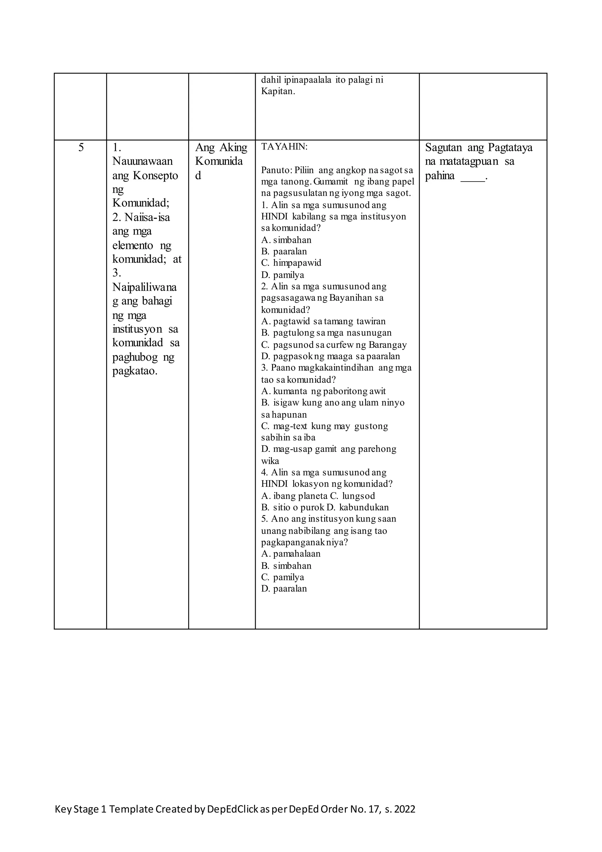 Weekly plan Grade 2 Q1 | DOCX