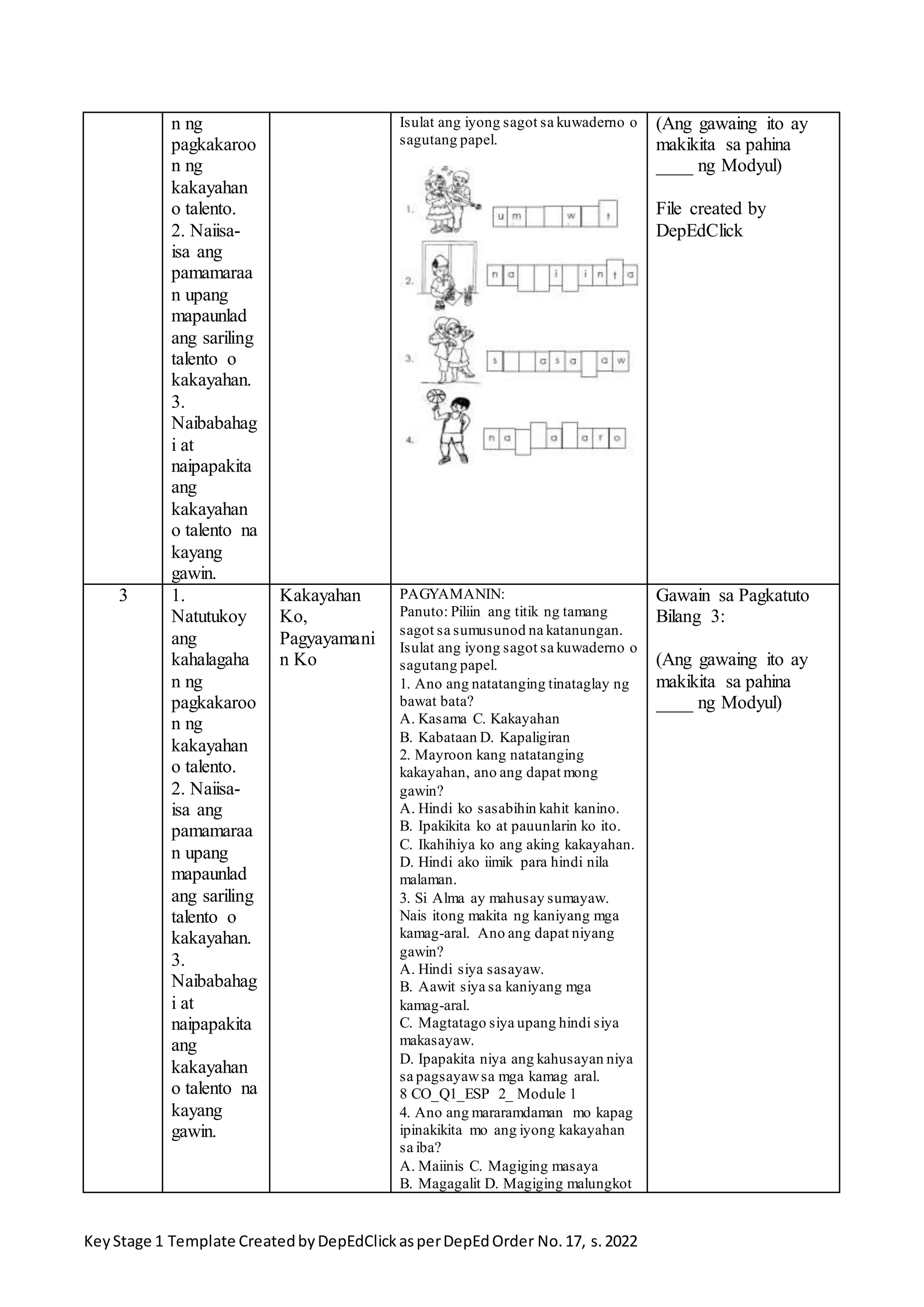 Weekly plan Grade 2 Q1 | DOCX