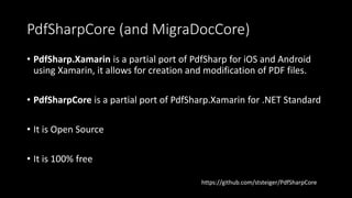 XamarinExpertDay - Creating PDF files in mobile apps with PdfSharpCore and MigraDocCore.pptx