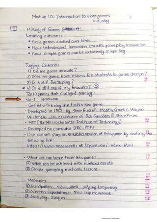 NOTES - Introduction to Video Game Industry | PDF