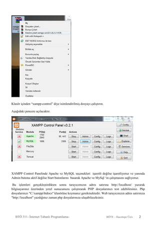 Php'ye giriş: Xammp kurulum ve kullanım | PDF