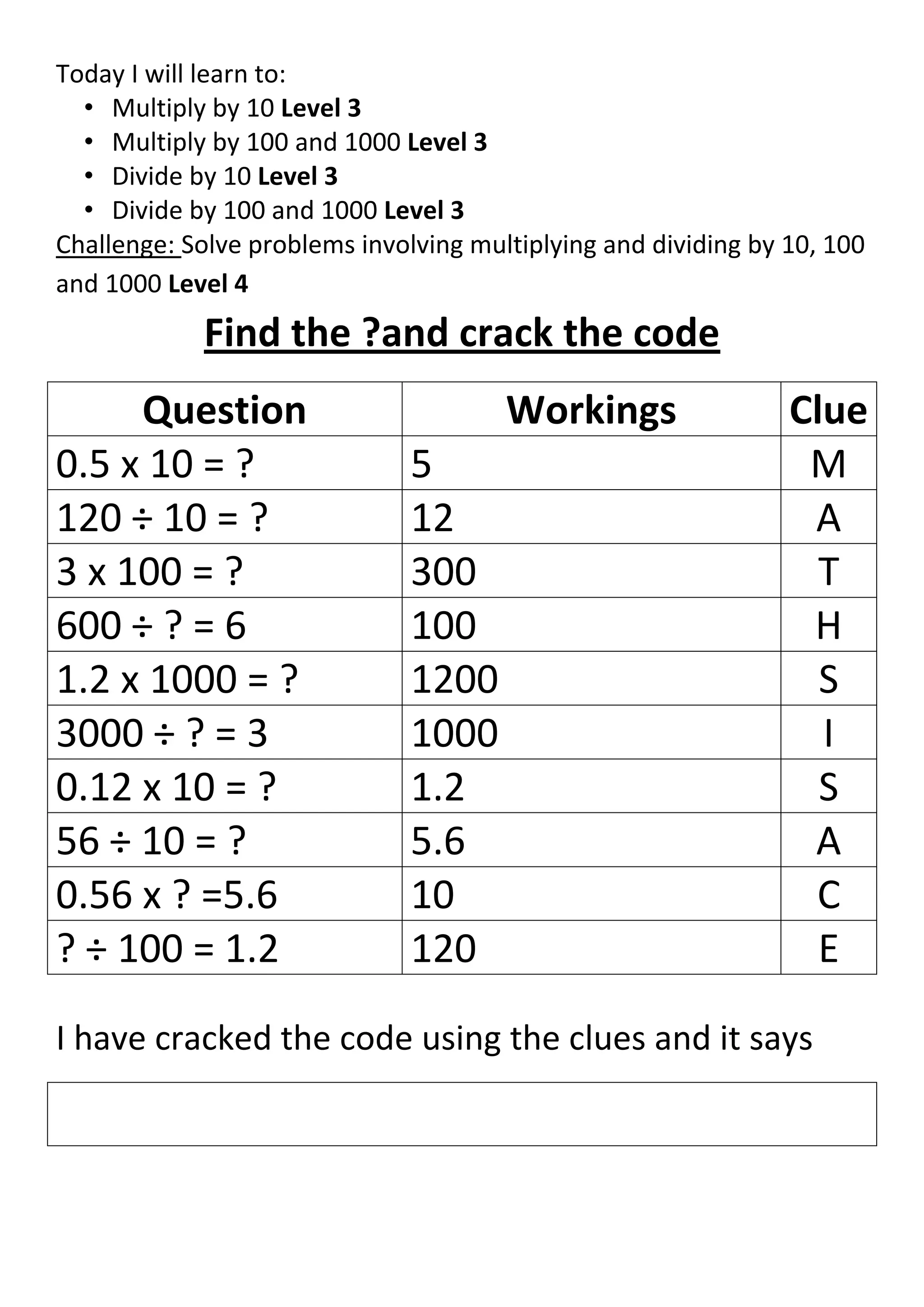 X and dividing by 10, 100 and 1000 basics qr codes | DOCX