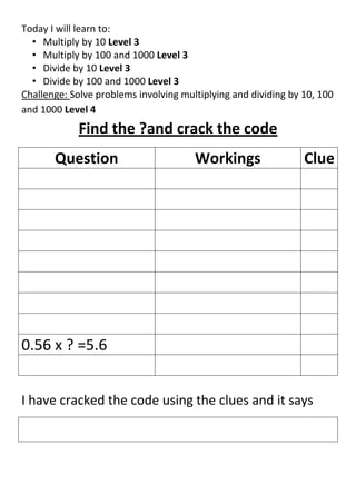 X and dividing by 10, 100 and 1000 basics qr codes | DOCX