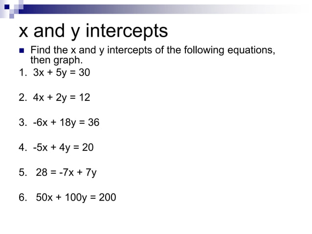 x and y intercepts 2012-13 edmodo | PPT