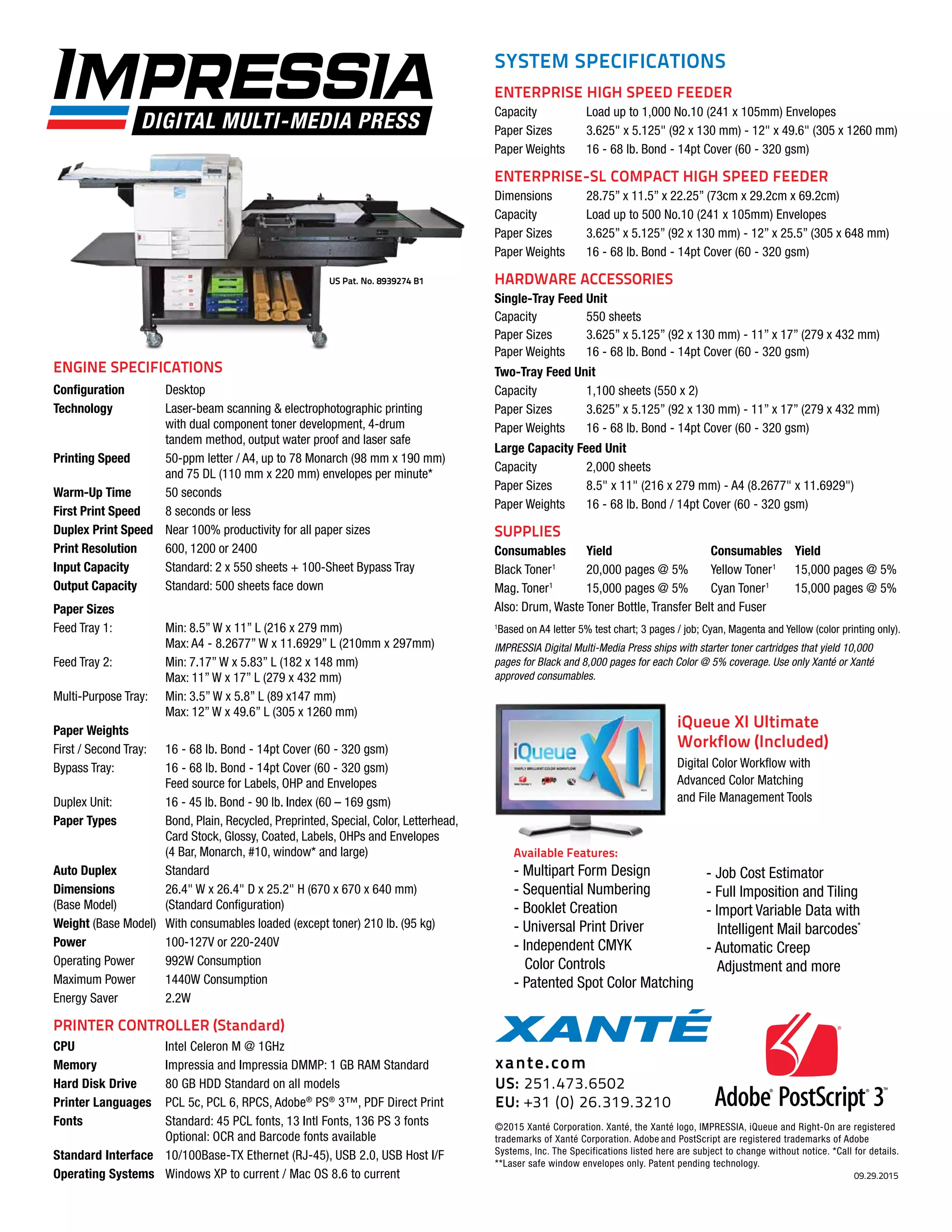 Xanté Impressia Digital Multi-Media Press (with Enterprise Feeder ...