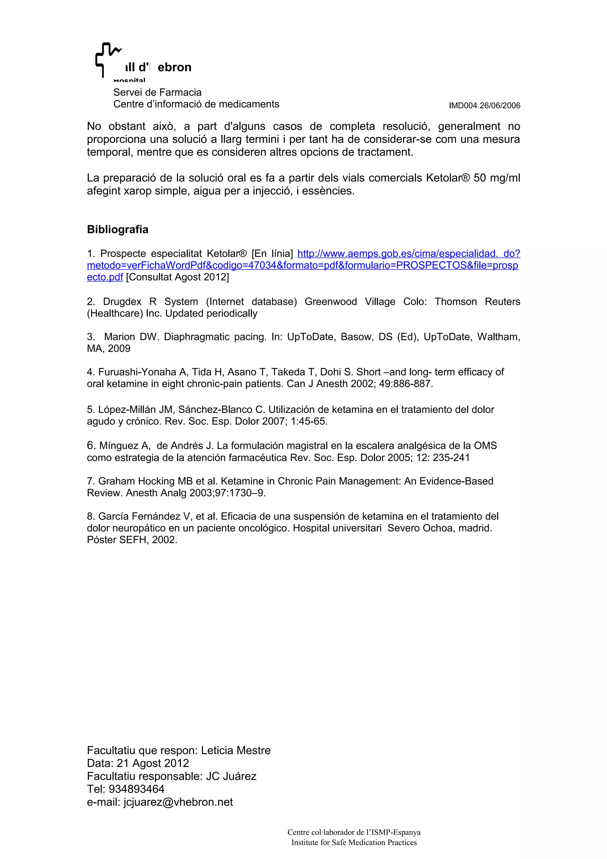 Xarop ketamina dolor neuropàtic 08.12