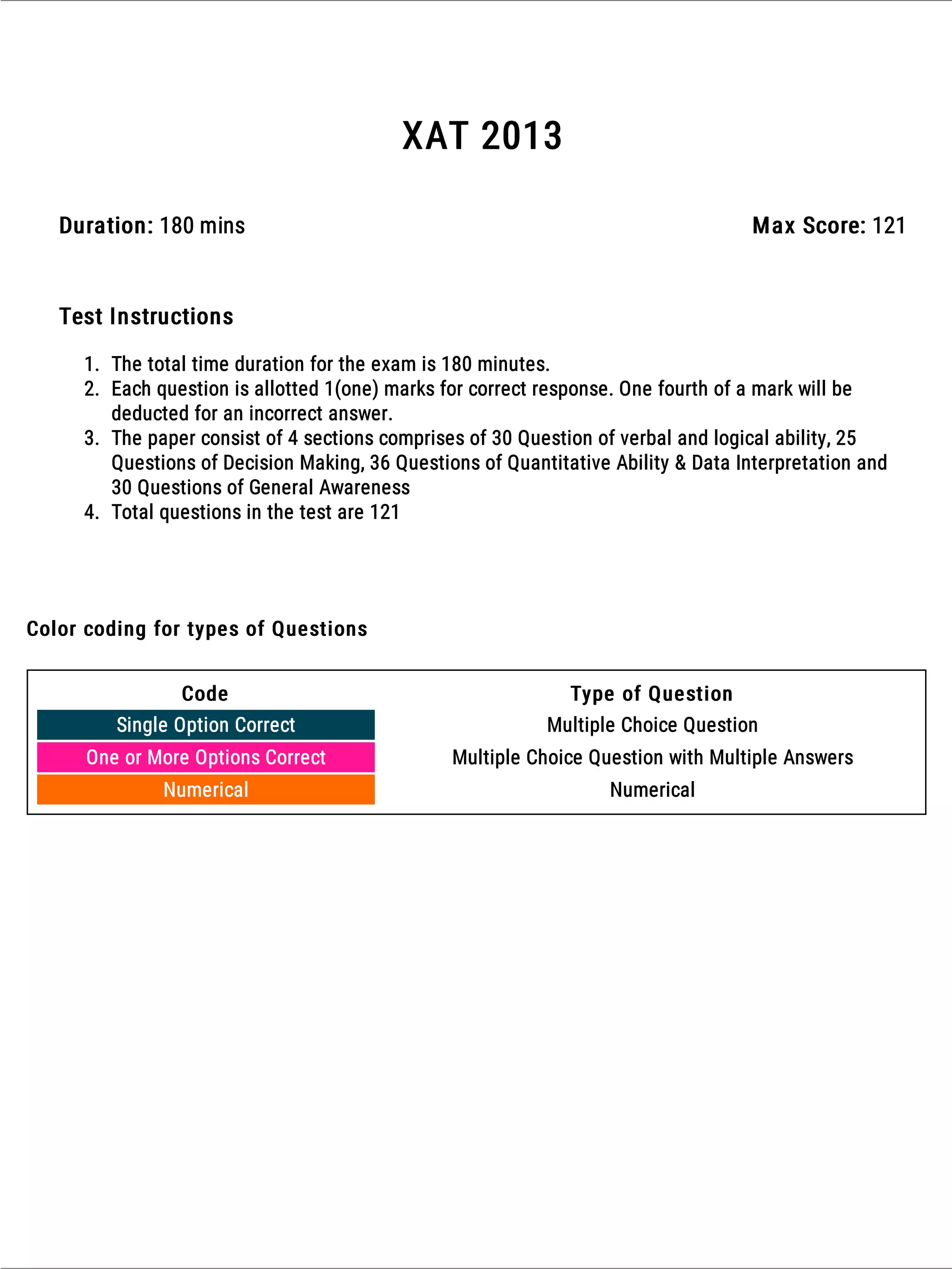 XAT 2013 Previous Year Question Paper | PDF