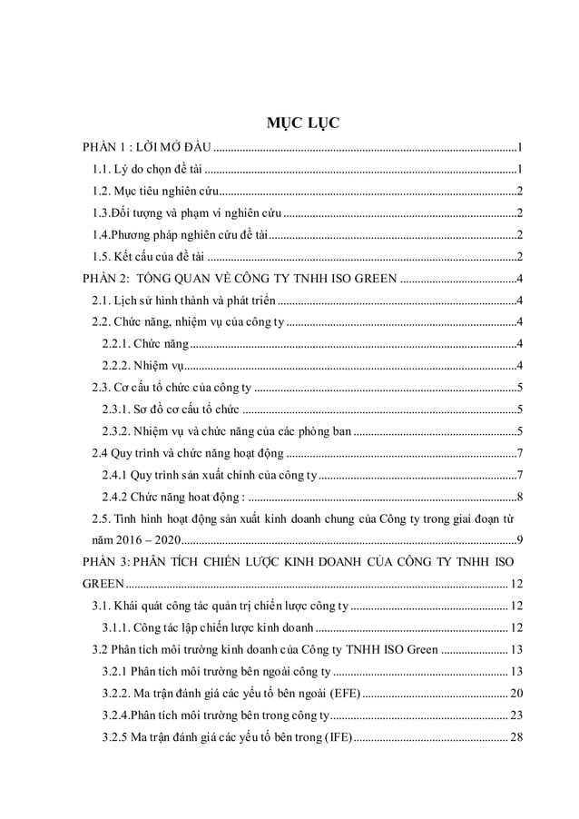 Xây dựng chiến lược kinh doanh của Công ty TNHH ISO Green giai đoạn 2021- 2025 | DOC