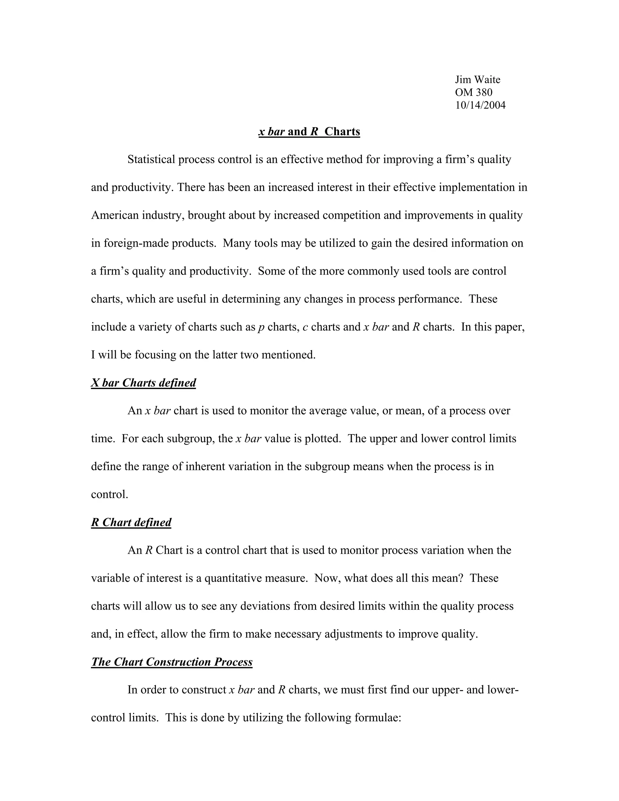 X Bar R Charts | PDF