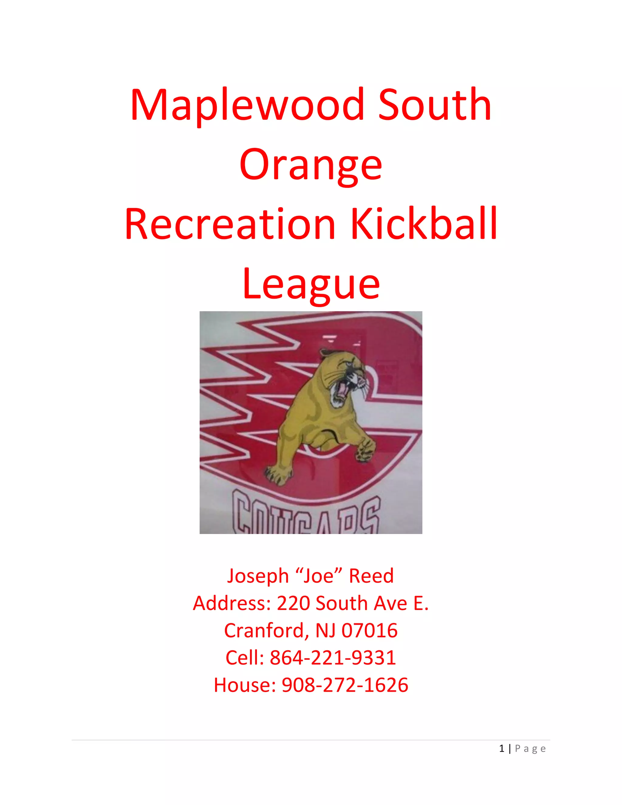 Maplewood-South Orange Kickball (Idea) | PDF