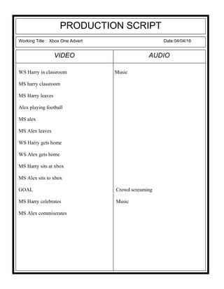 Xbox production script | DOC