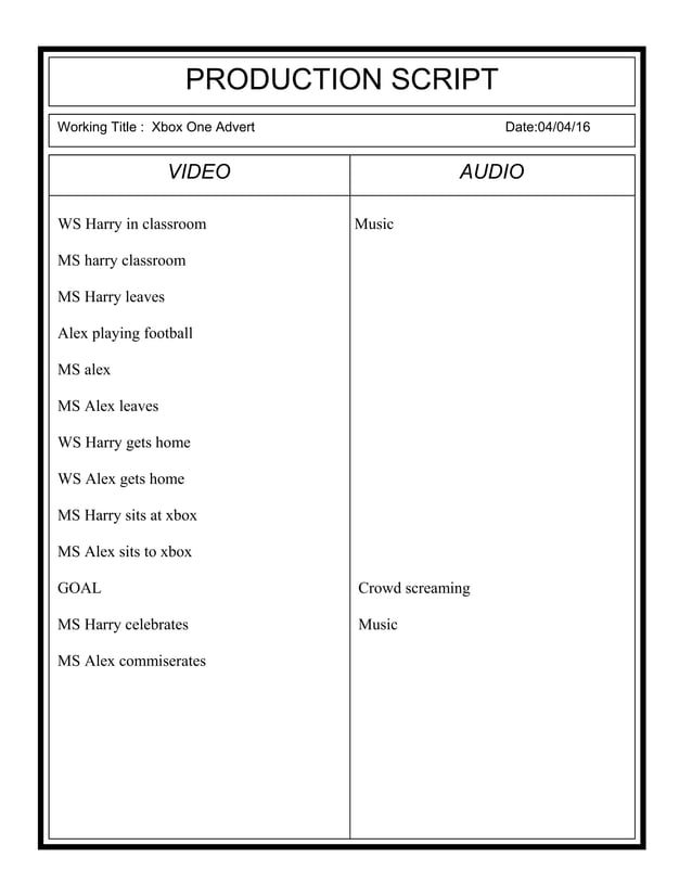 Xbox production script | DOC