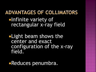 Collimators: Control the size and shape of the X-ray beam by limiting ...
