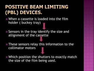 Collimators: Control the size and shape of the X-ray beam by limiting ...
