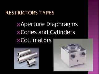 Collimators: Control the size and shape of the X-ray beam by limiting ...
