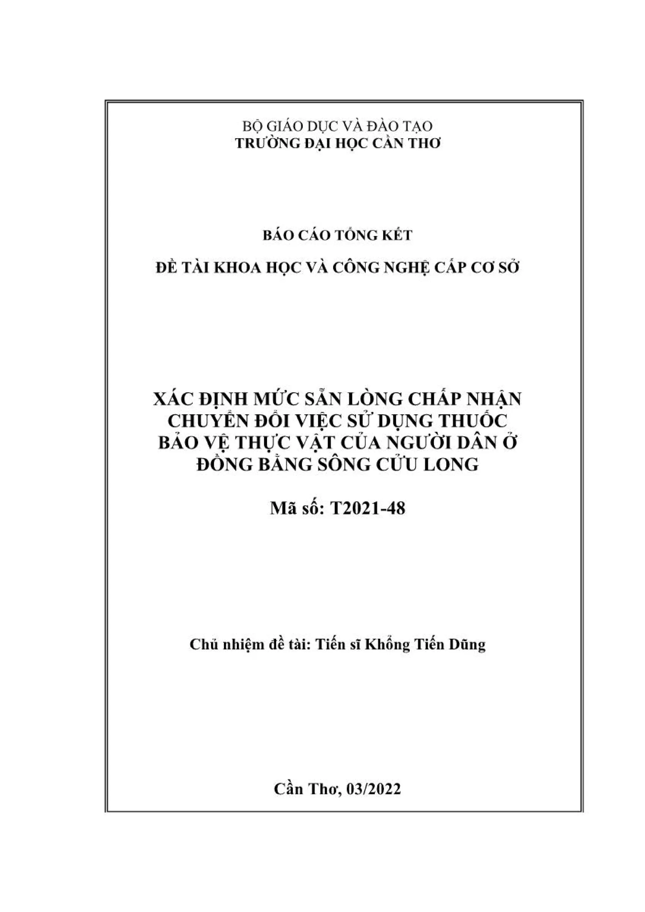 Xác định mức sẵn lòng chấp nhận chuyển đổi việc sử dụng thuốc bảo vệ ...