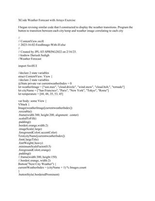 XCode Weather Forecast with Arrays Exercise I began revising similar c.pdf