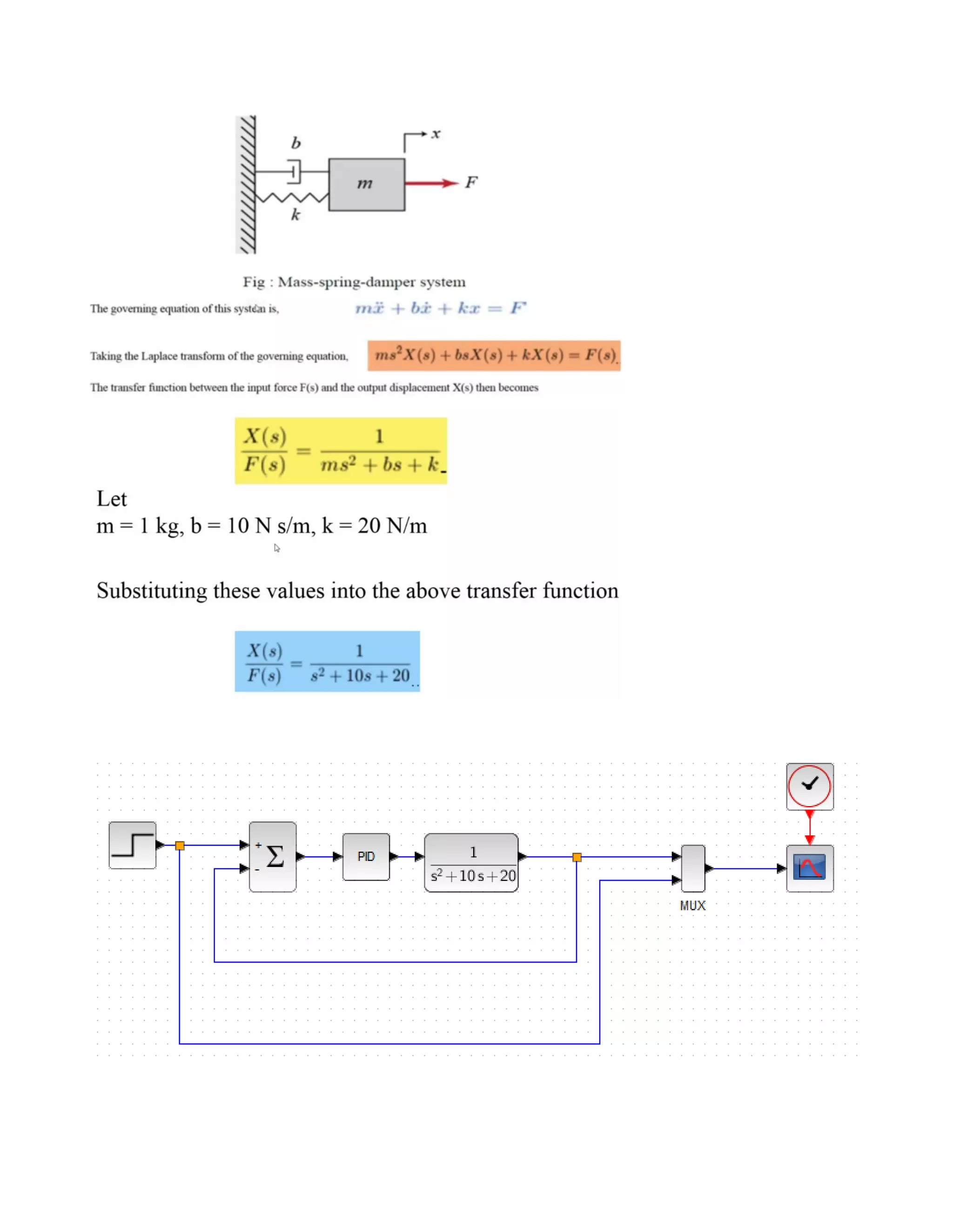 Control of spring mass damper system using Xcos (Scilab) | PDF