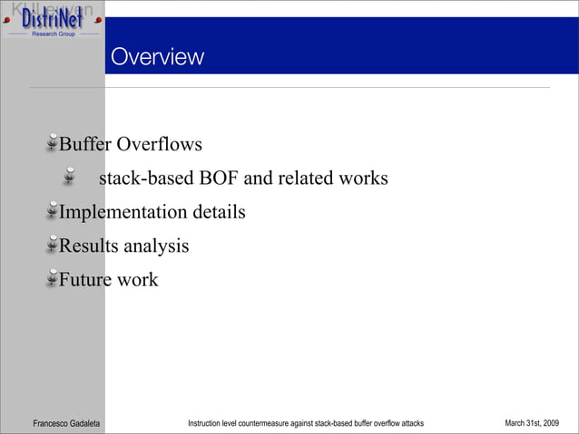 Instruction Level Countermeasure Against Buffer Overflow Attacks Ppt