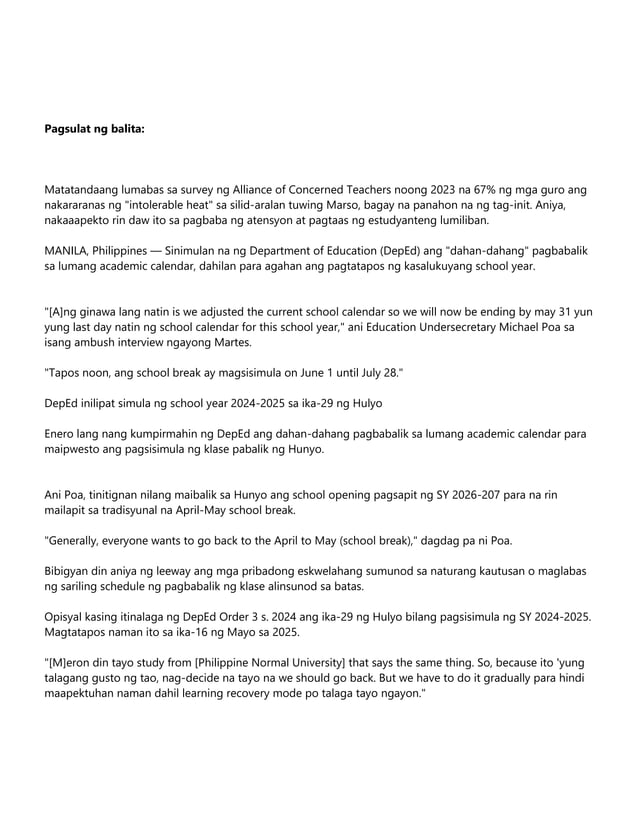 Exercises for campus journalism to elementary | DOCX | Educational ...