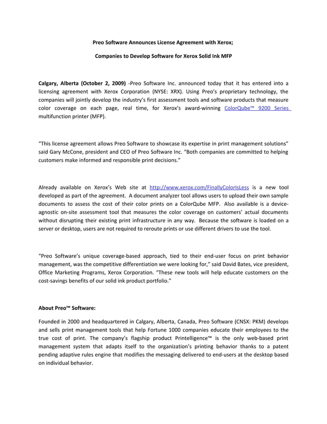 Xerox Press Release Oct 1 | PDF