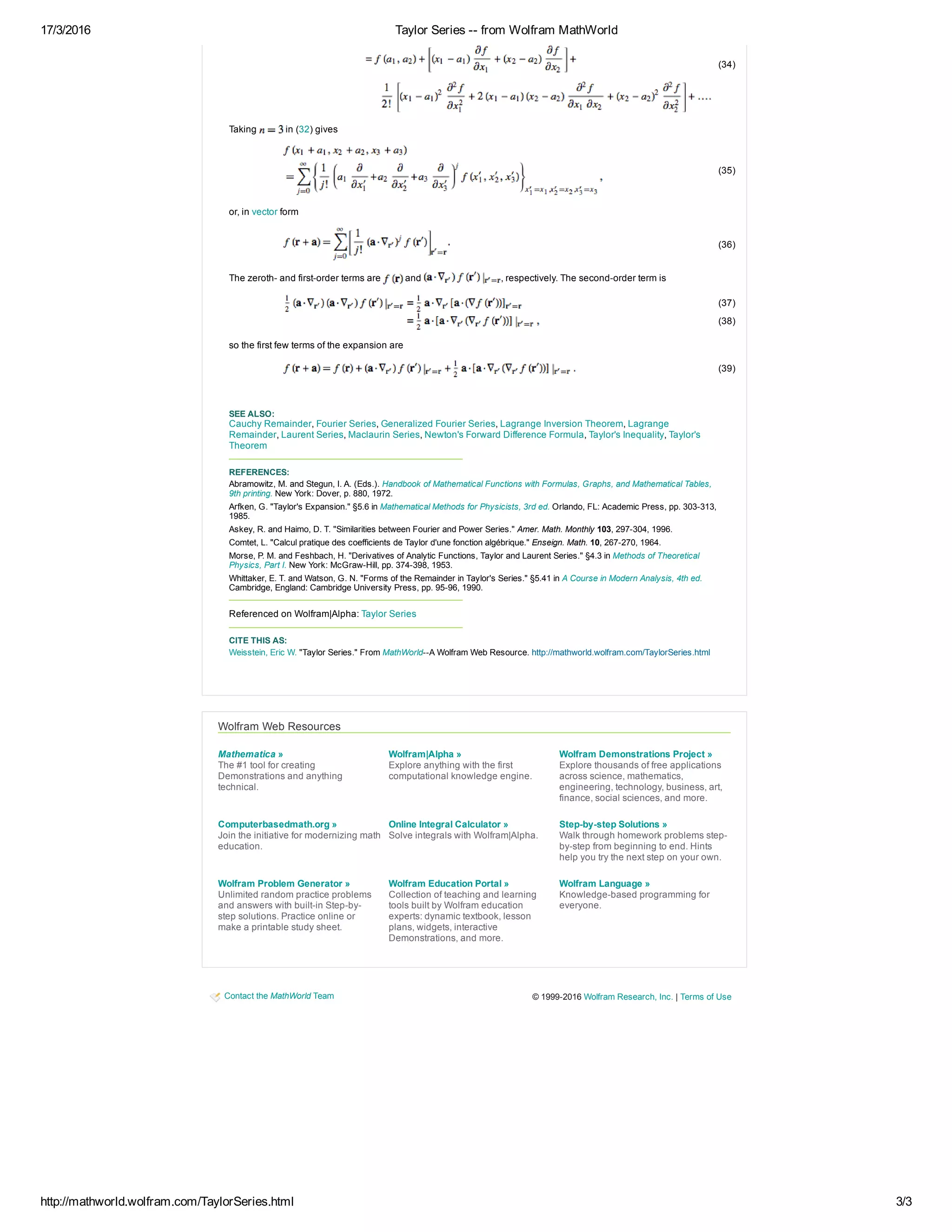 Taylor series - from wolfram math world | PDF