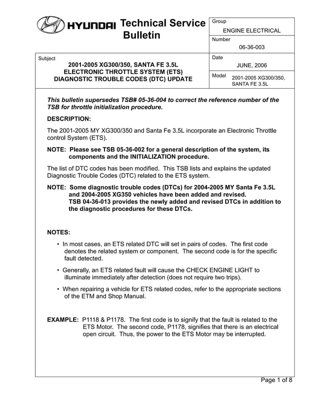 Hyundai Technical Service Bulletin P1110 | PDF