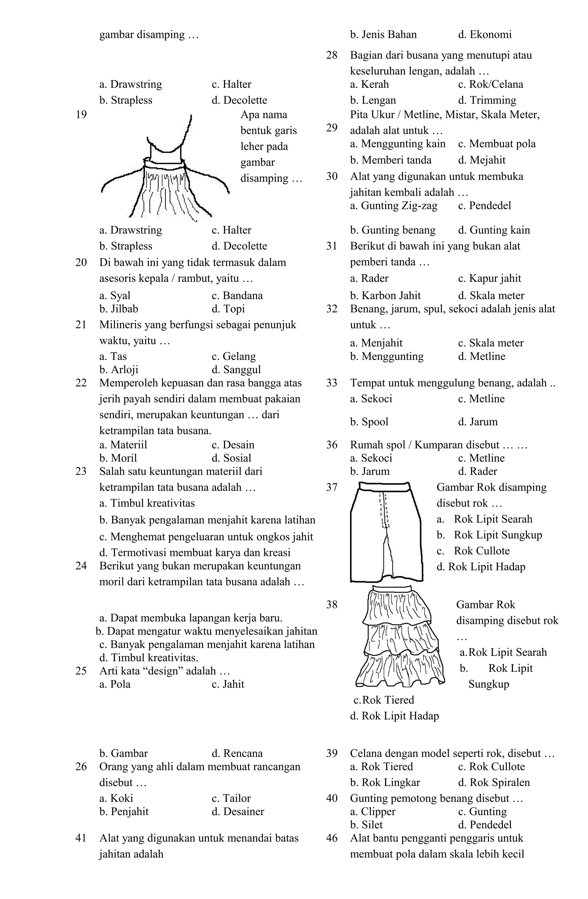soal mulok tata busana kelas X genap | DOC