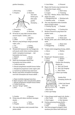 soal mulok tata busana kelas X genap | DOC