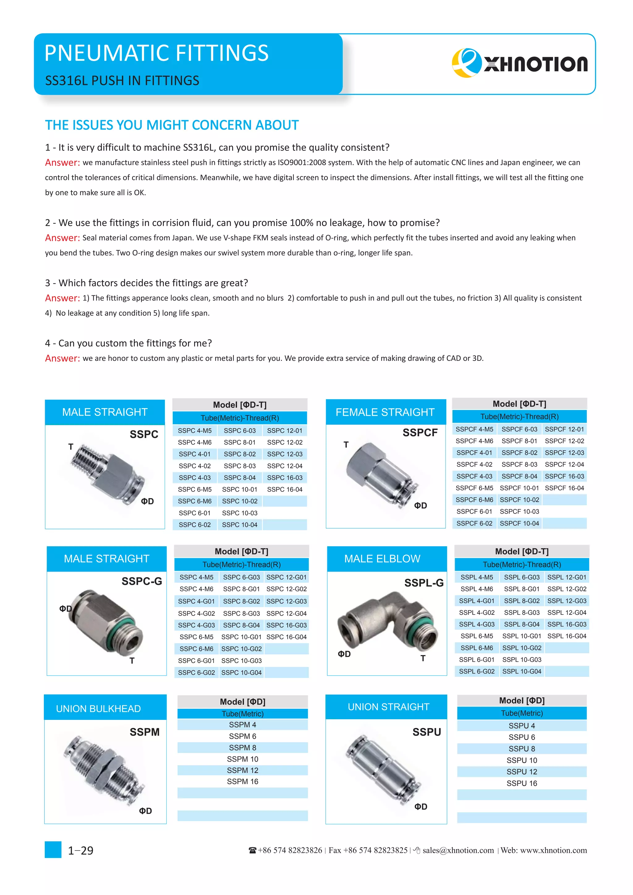 Xhnotion ss316 push in fittings catalogue 2016 | PDF