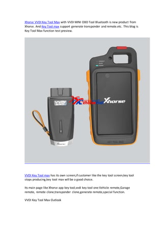 Xhorse vvdi key tool max test functions preview | DOC | Computer ...