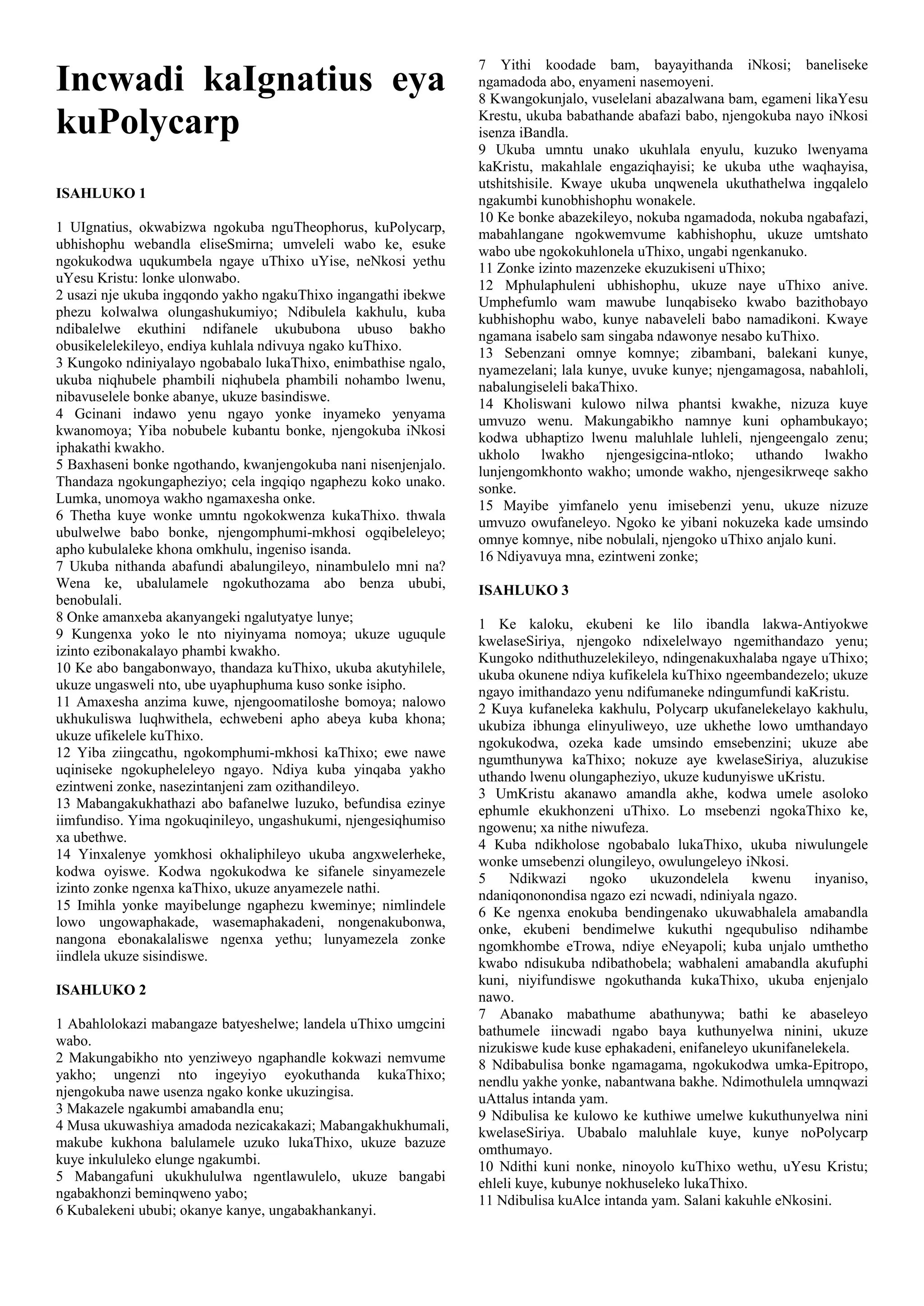 Xhosa - The Epistle of Ignatius to Polycarp.pdf