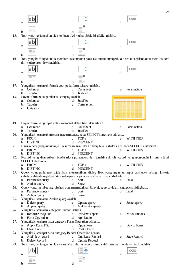 Soal UAS Basis Data kelas 11 semester genap tahun ajaran 2014-2015 | DOCX