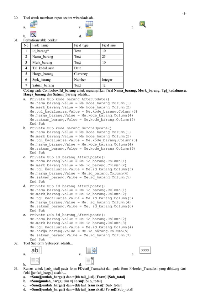 Soal UAS Basis Data kelas 11 semester genap tahun ajaran 2014-2015 | DOCX