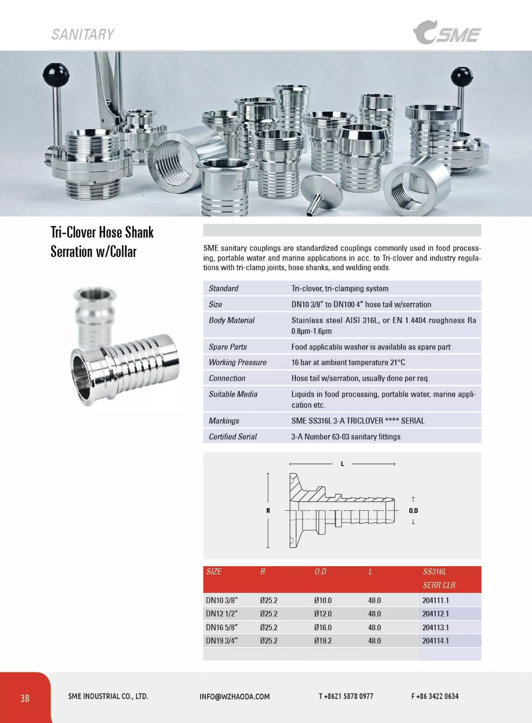 SME Tri-Clover Triclamp Couplings Sanitary Hygienic Fittings Food ...