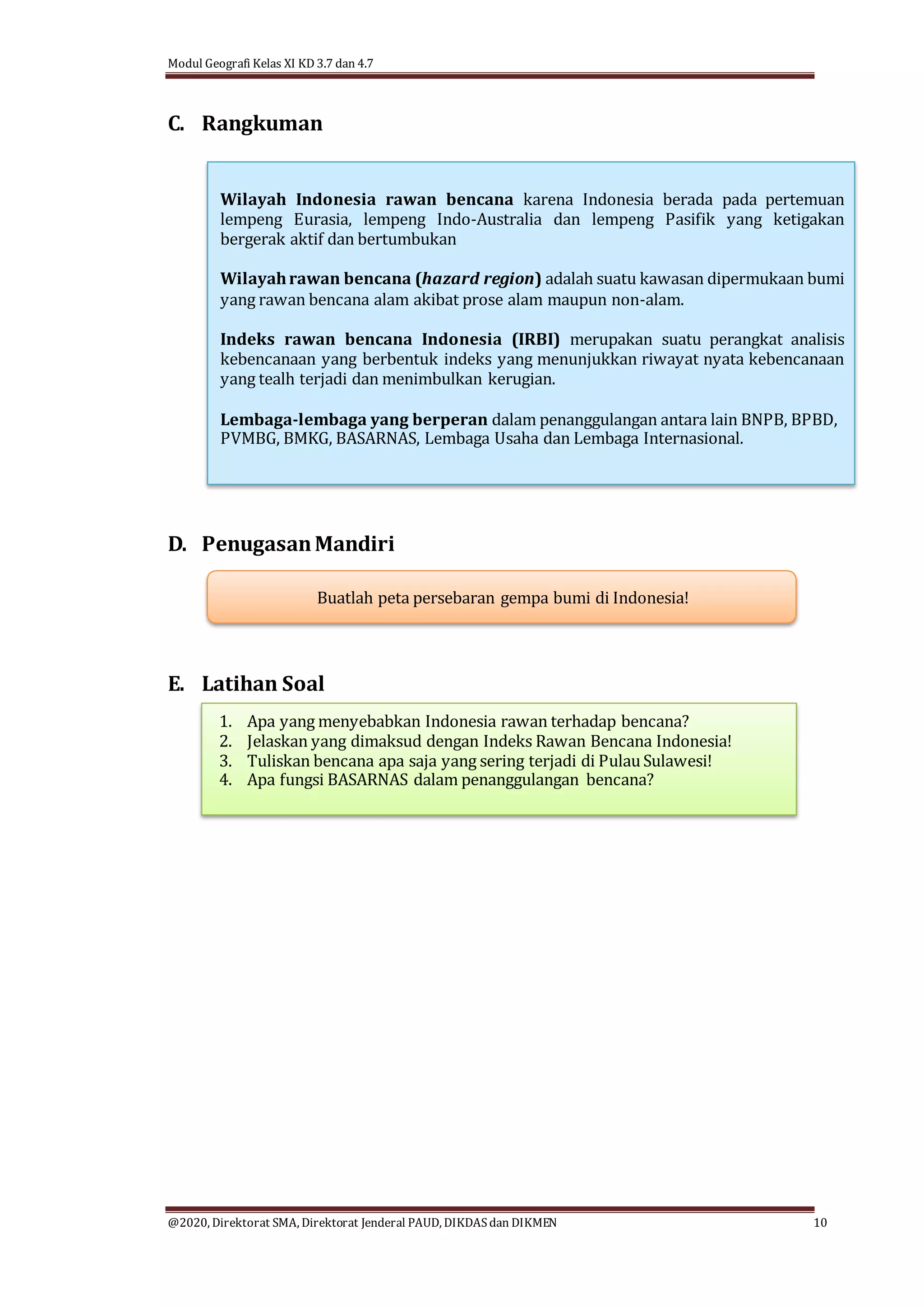 Xi geografi kd 3.7_finalpersebaran wilayah rawan bencana di | PDF