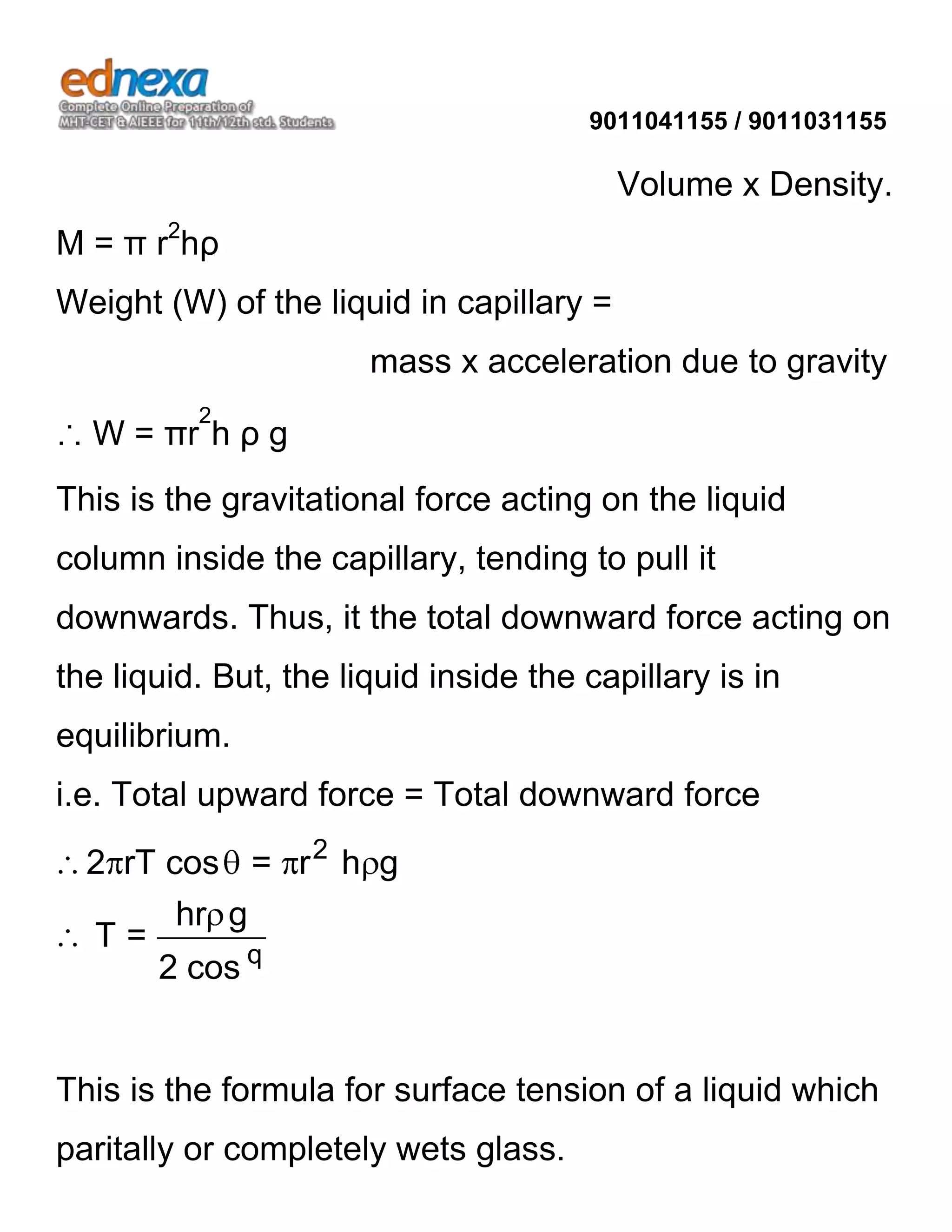 XII - Physic Surface Tension (Part III) for JEE Main 2014 | DOCX