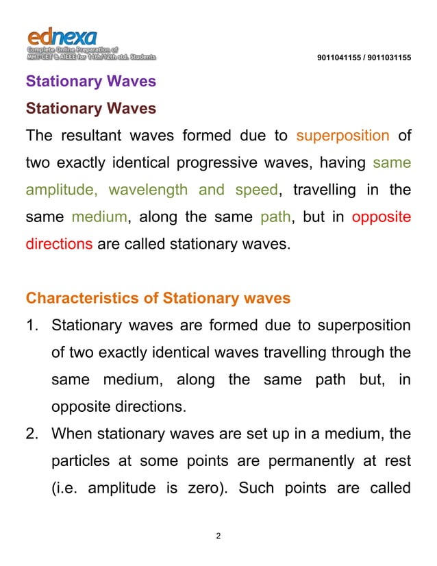 JEE Main 2014 Physics Syllabus - Stationary Waves | DOCX