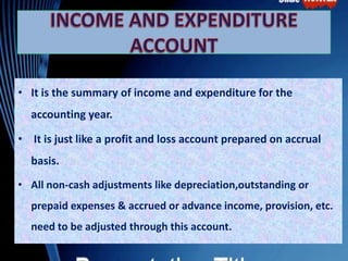 Xii acc chapter 1 Income and Expenditure Account | PDF