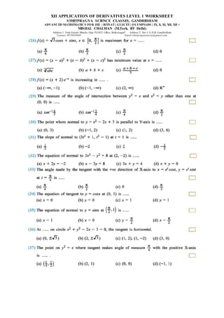 xii application of derivatives level 1 worksheet | DOCX